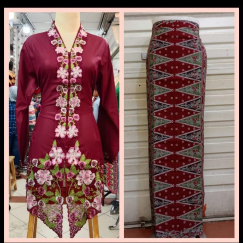 Jual Setelan Kebaya Encim Motif Bunga Sakura /Kebaya adat Modern ...