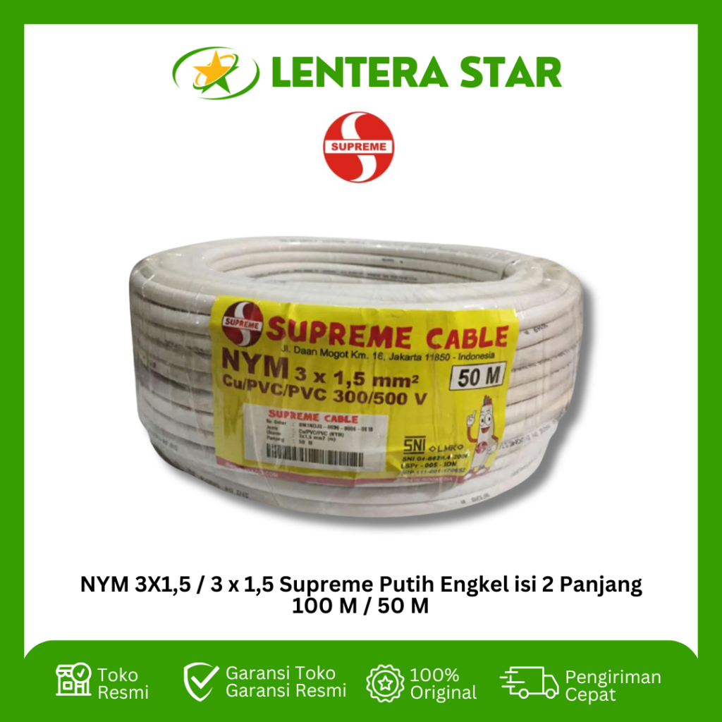 Jual Kabel NYM 3X1,5 / 3 x 1,5 Supreme Putih Engkel isi 2 Panjang 100 M / 50 M | Shopee Indonesia