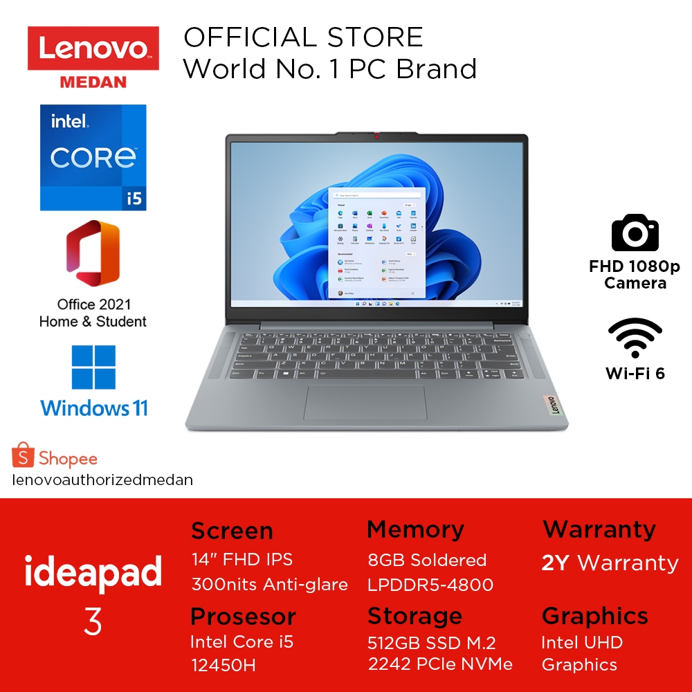 Jual Lenovo IdeaPad Slim 3 14IAH8 07IDA/5AID, Ci5-12450H/8GB/512GB/W11HSL+OHS/ArticGrey/2Y/14 ...