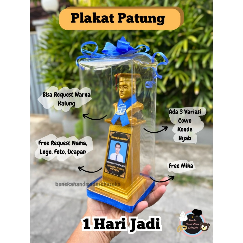 Jual BONKA - Patung Plakat Wisuda Warna Emas Gold Hadiah Kelulusan ...