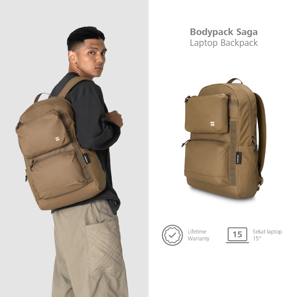 Jual Tas Ransel Laptop Bodypack Saga Laptop Backpack - Khaki | Shopee ...