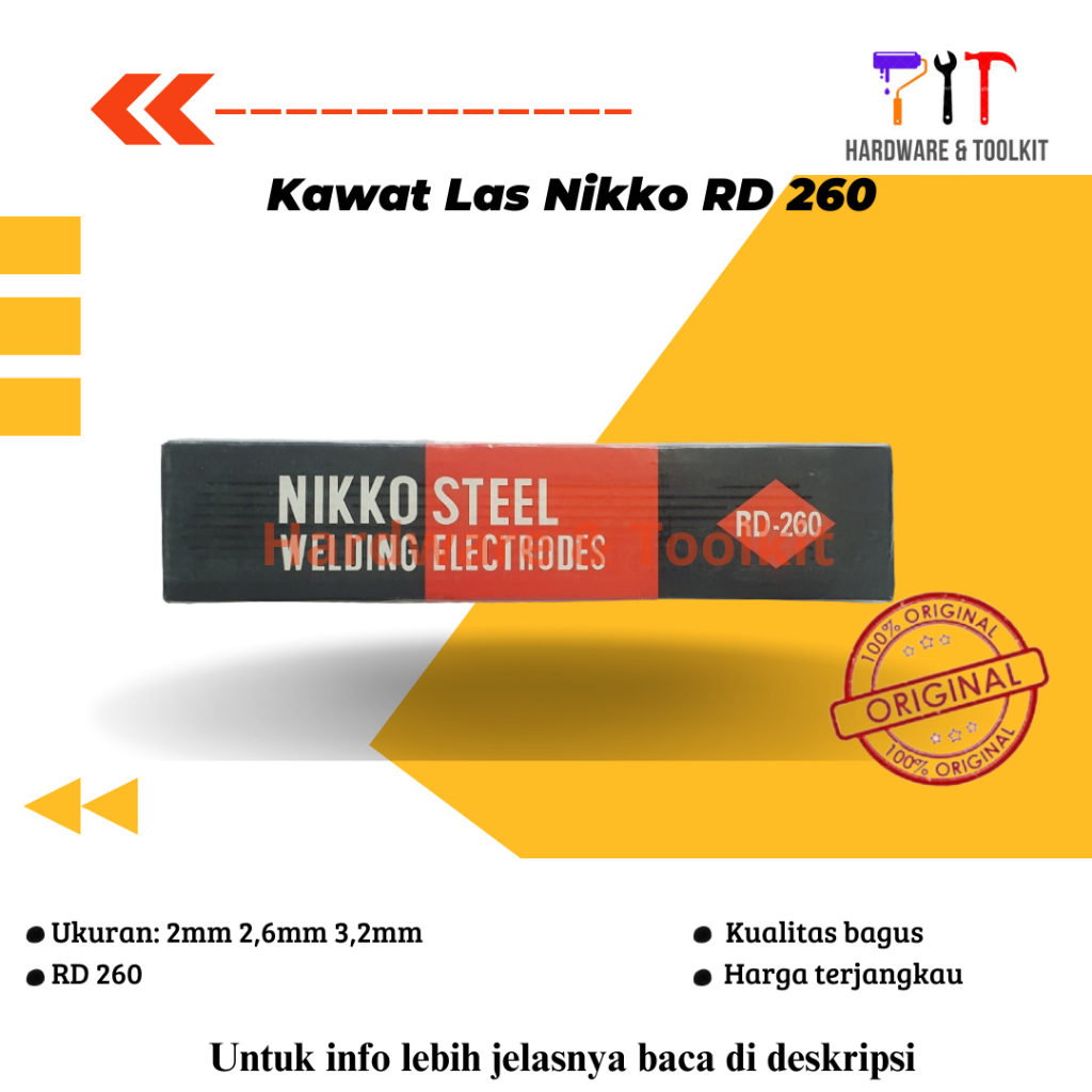 Jual KAWAT LAS Listrik NIKKO RD260 2.0MM X 300 Mm Dan RD 260 2.6 mm x 350 mm Harga per 1/2 kg ...