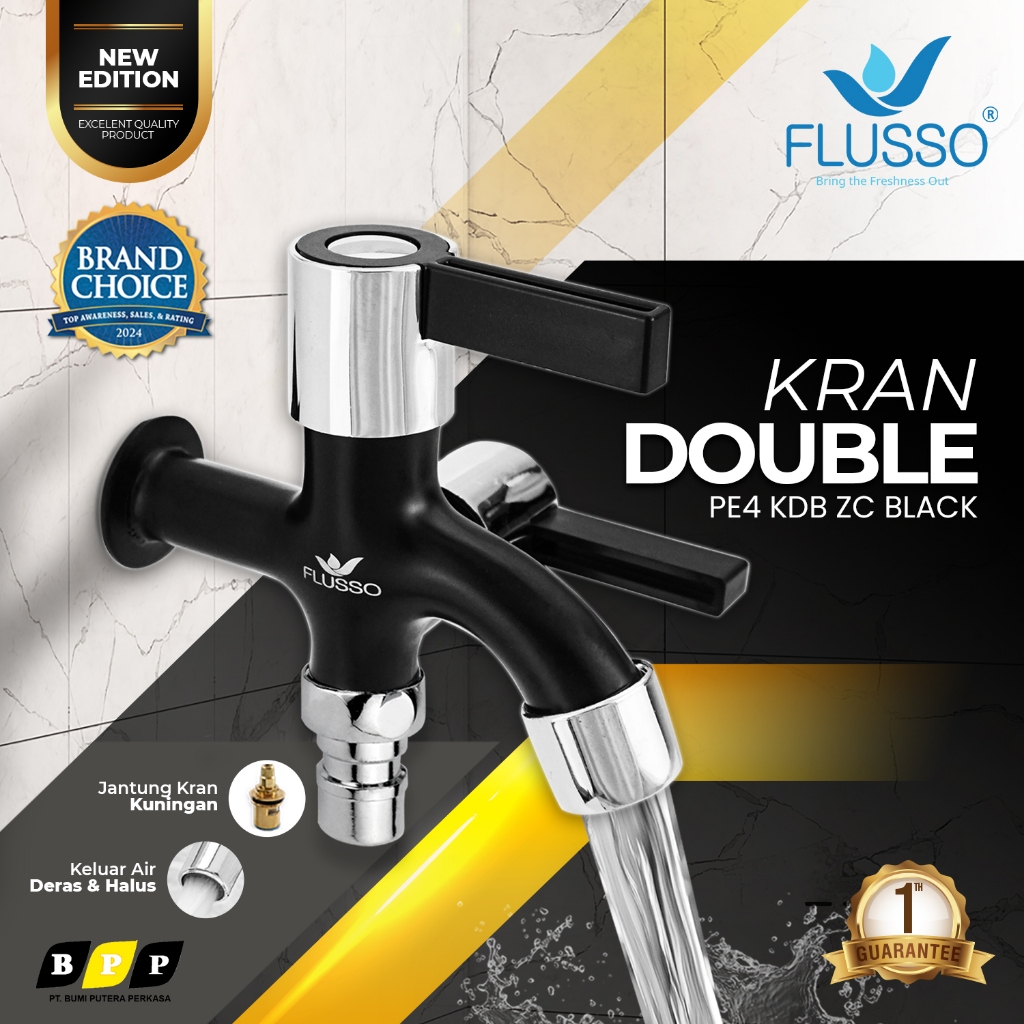 Jual FLUSSO Kran Air Kamar Mandi Cabang 2 Shower 1/2 Jantung Kuningan Bergaransi Original ...
