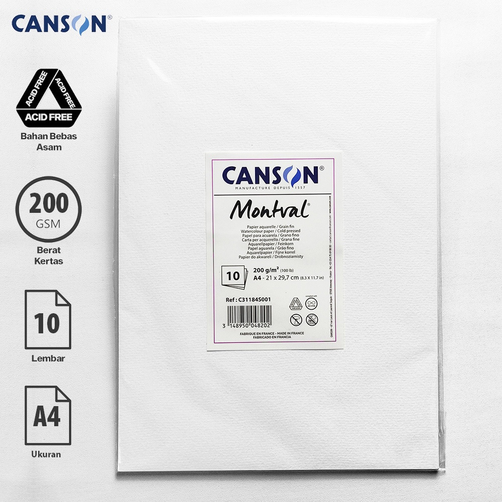 Jual Watercolour Paper Canson Montval A4 200g/m2 @10 Sheet/Pack ...