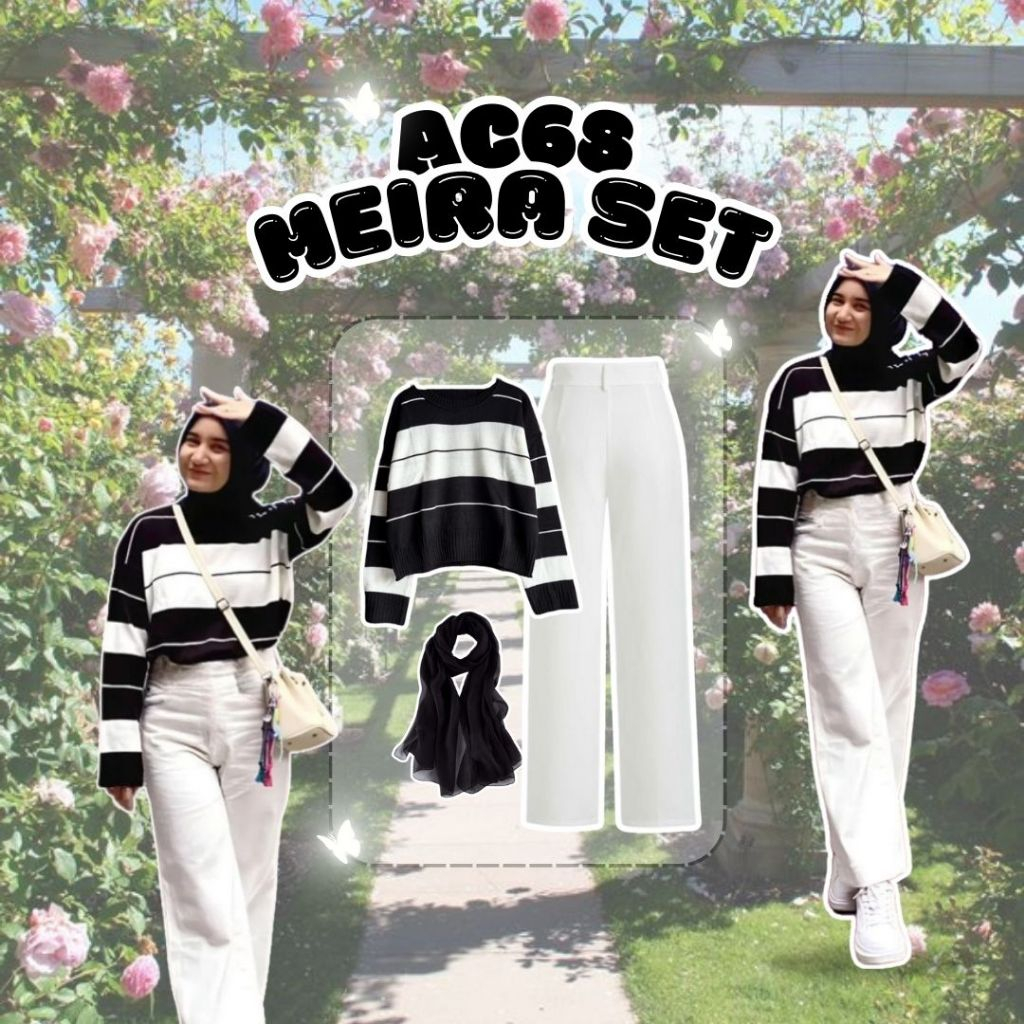 Jual 3In1 setelan wanita kekinian meira sweater stripe with scuba highwaist pants ootd outfit ...