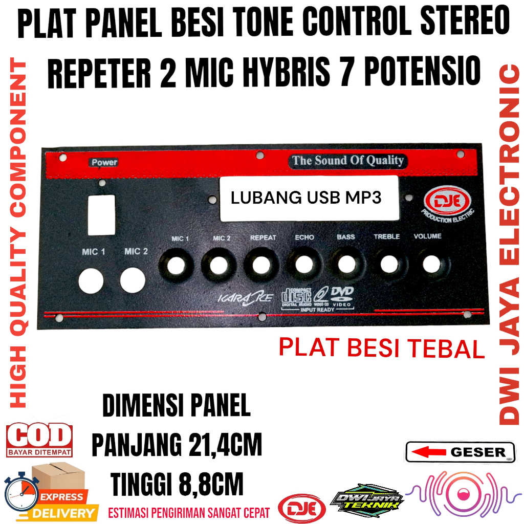 Jual Plat Panel Besi Tone Control Stereo Repeter 2Mic Hybris 7 Potensio ...