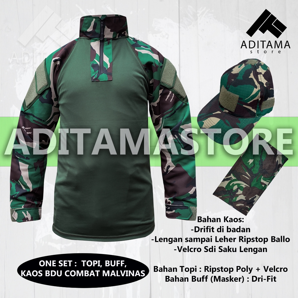 Jual Satu Set Baju Kaos BDU Combat Tactical Topi dan Buff Army Malvinas | Shopee Indonesia