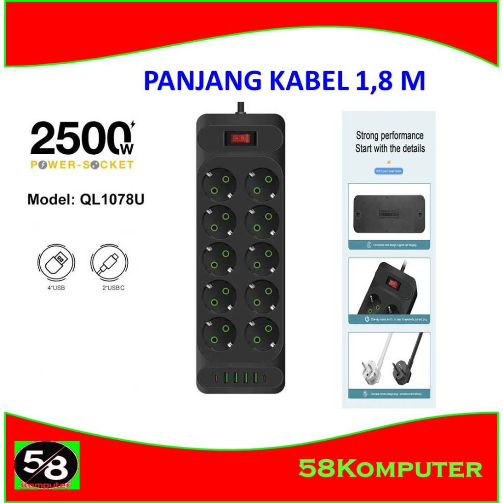 Jual Terminal Colokan Listrik Stop Kontak USB 10A 2500 W Stop Kontak ...