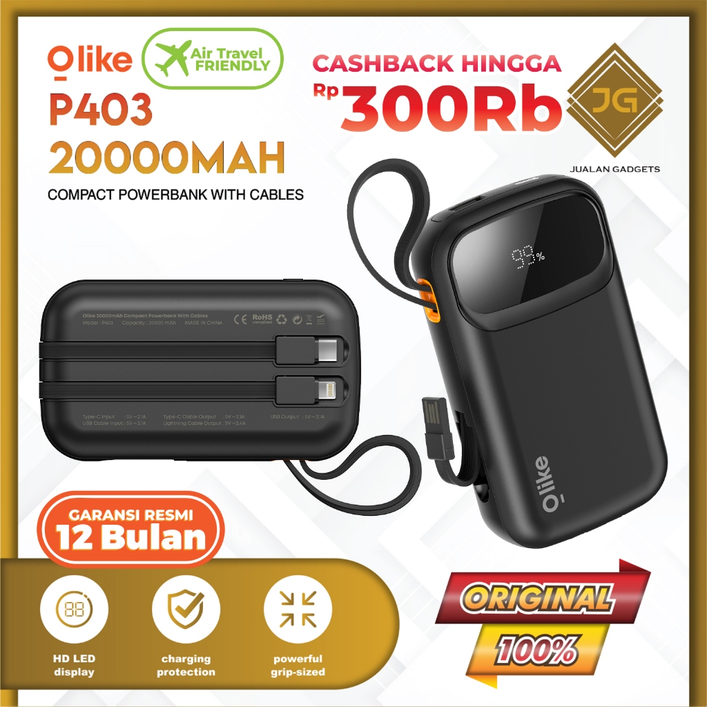 Jual Olike P403 Compact Power bank Powerbank 20000mAh With Cables | Shopee Indonesia