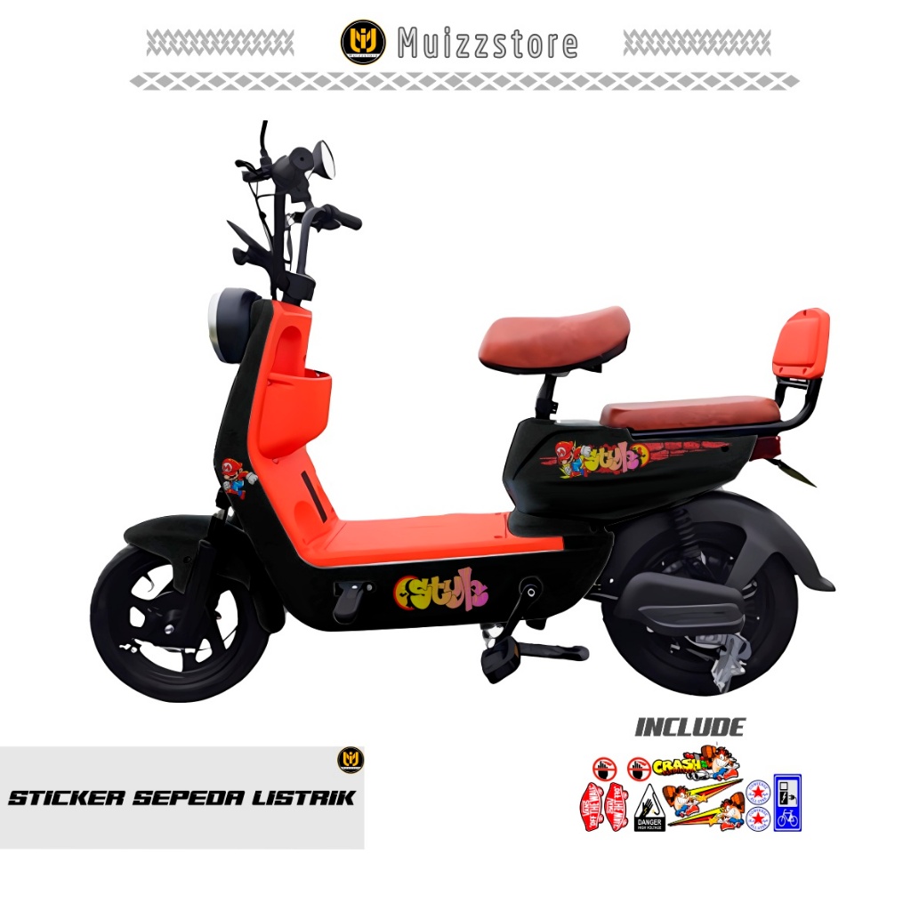 Jual STIKER MOTOR LISTRIK / VARIASI SEPEDA LISTRIK MOTIF SUPER MARIO ...