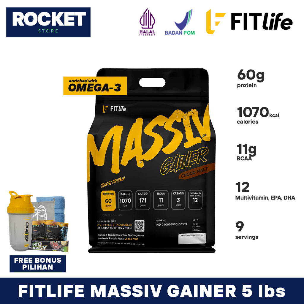 Jual FITLIFE Massiv Mass Gainer 5 lbs 2260 gram - Improved Formula with ...