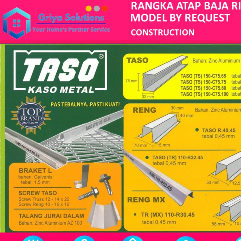 Jual RANGKA ATAP BAJA RINGAN TASO kanal C75.100 HARGA BORONGAN ...