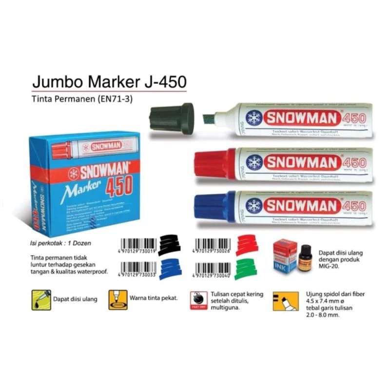 Jual Spidol Snowman Permanen Permanent BESAR JUMBO HITAM BIRU MERAH 450 ...