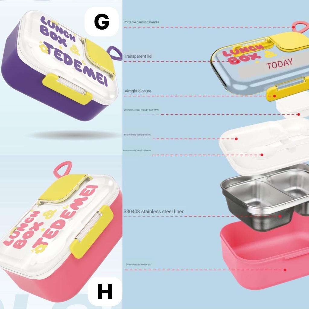 Jual [DK] Tedemei 6123 lunch Box Bento Set Kotak Bekal Makan 500ml 3 ...