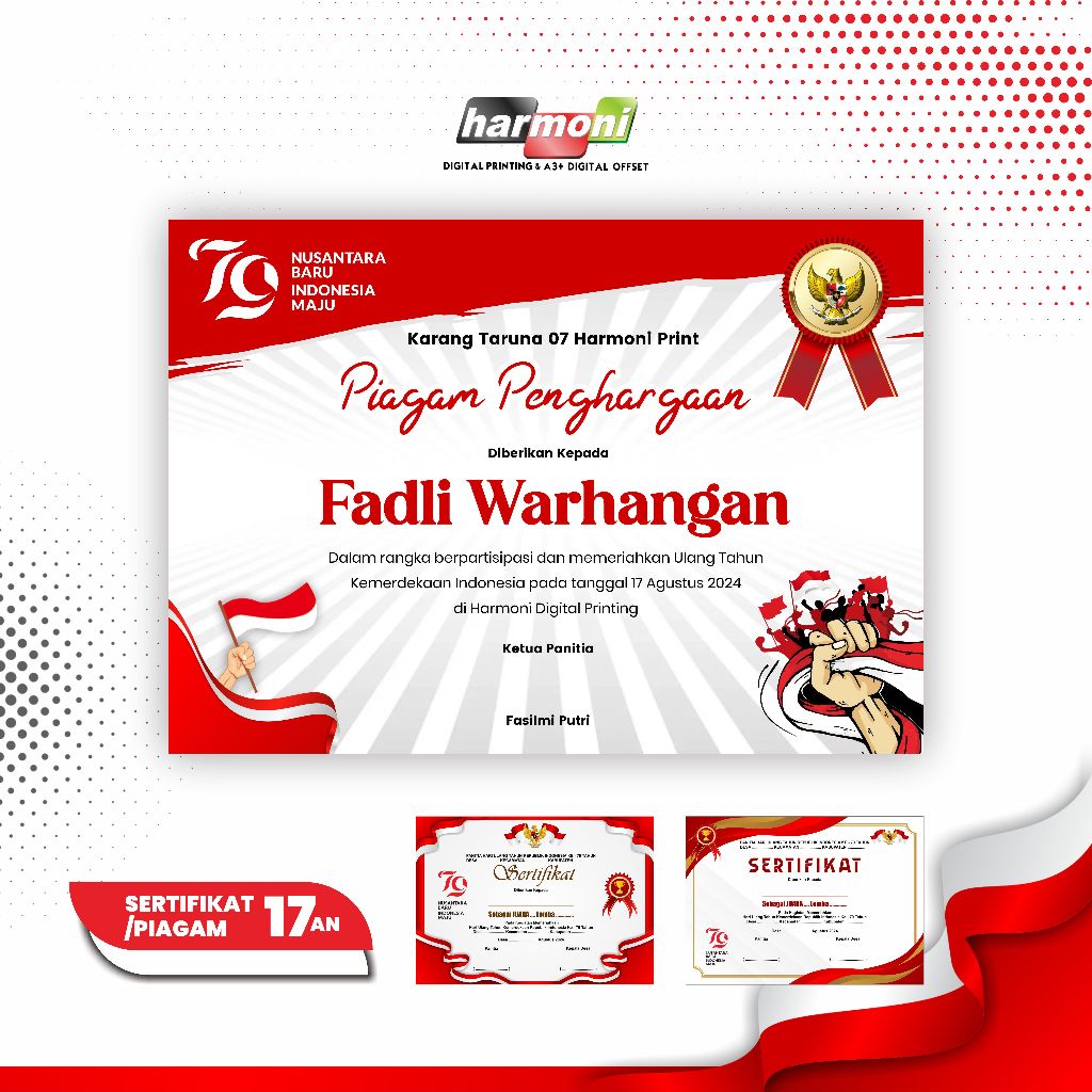 Jual Sertifikat Piagam Lomba Ukuran A4 -Tema Kemerdekaan 17 Agustus ...