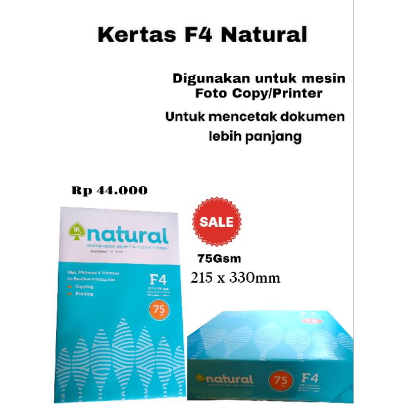 Jual {APM}Kertas HVS F4 Natural/ 75GSM/ 500 Sheet/ Kertas Foto Copy & Print/ Kertas Folio ...