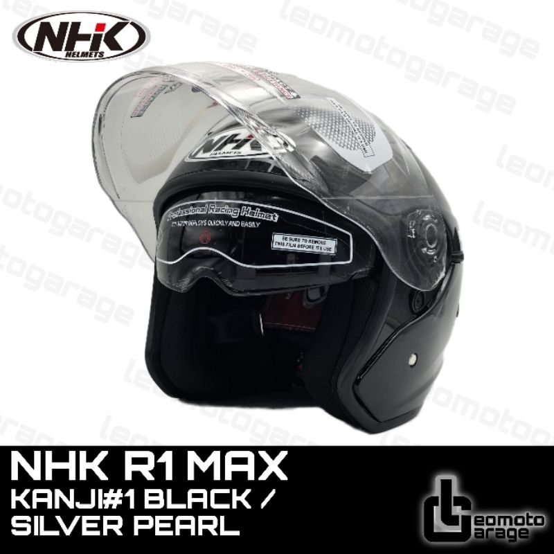 Jual NHK R1 MAX KANJI HELM HALF FACE BLACK / SILVER PEARL | Shopee ...