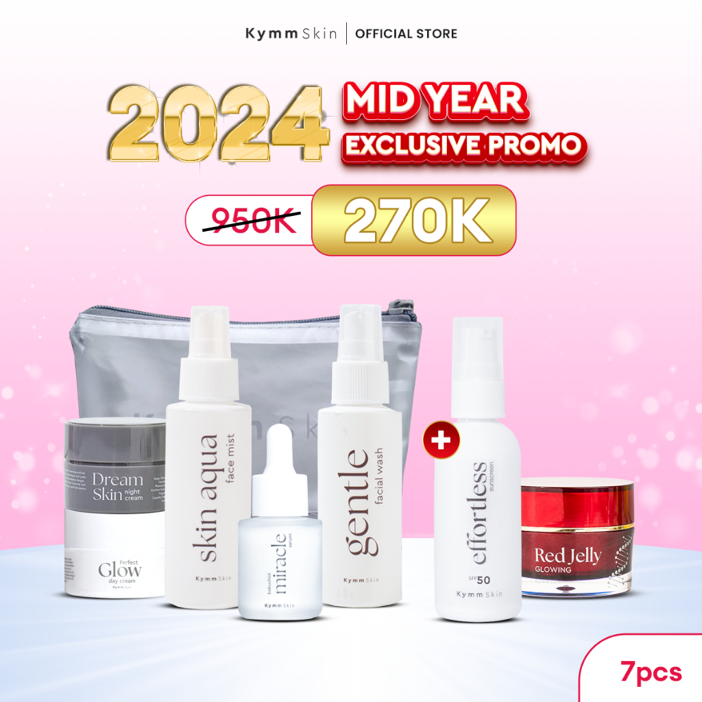 Jual KYMM SKIN 7pcs + Pouch [Red Jelly + Effortless Sunscreen 60ml SPF ...
