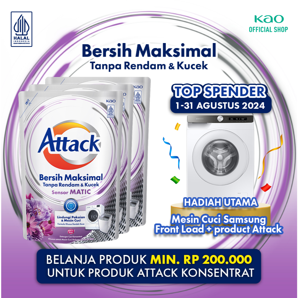 Jual Attack Sensor Matic Deterjen Cair Semua Mesin Cuci 1200 mL Triplepack | Shopee Indonesia