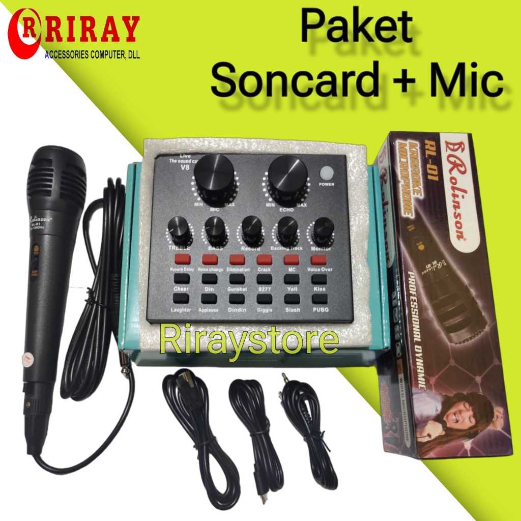 Jual SATU PAKET MIC + Sound Card V8 Mixer Audio SoundCard Untuk Live ...