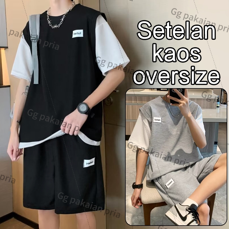 Jual 12H Kirim-Baju setelan pria 2024 korean style kaos oversize+celana ...