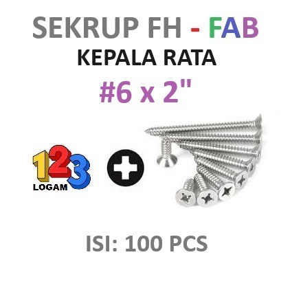 Jual SEKRUP FH FAB #6x2", Tapping Screw Kepala Rata ISI: 100 Pcs ...
