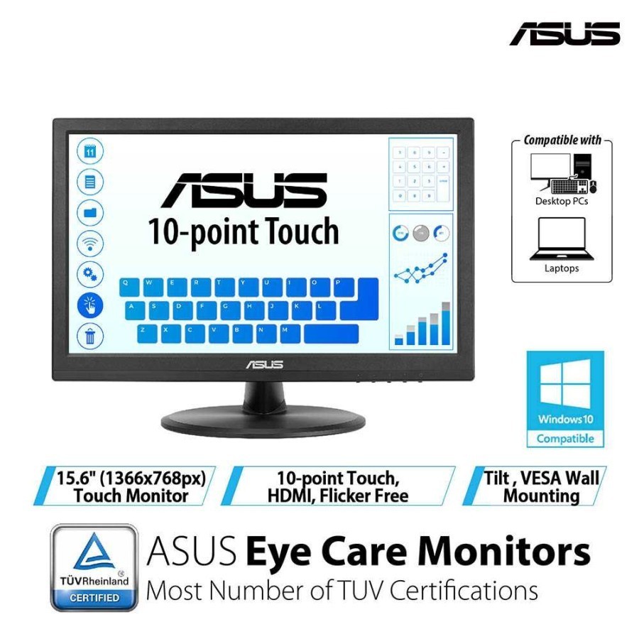Jual Monitor LED Touch Screen ASUS VT168HR Eye Care - WXGA 60Hz 16 ...