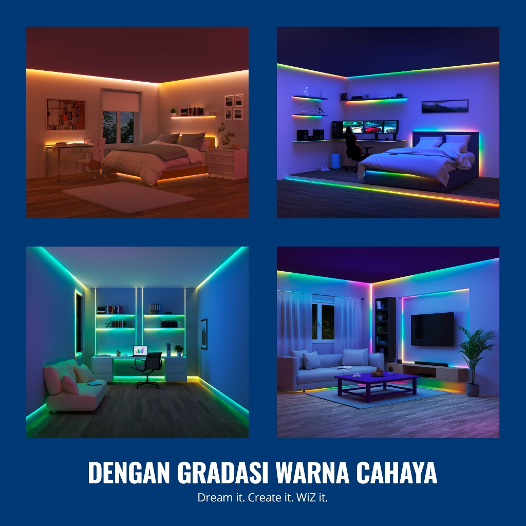 Jual WiZ Lampu Smart LED Strip Starter Kit WiFi RGBIC adaptor – Lampu Hias TV 5M, 10M, 20M ...