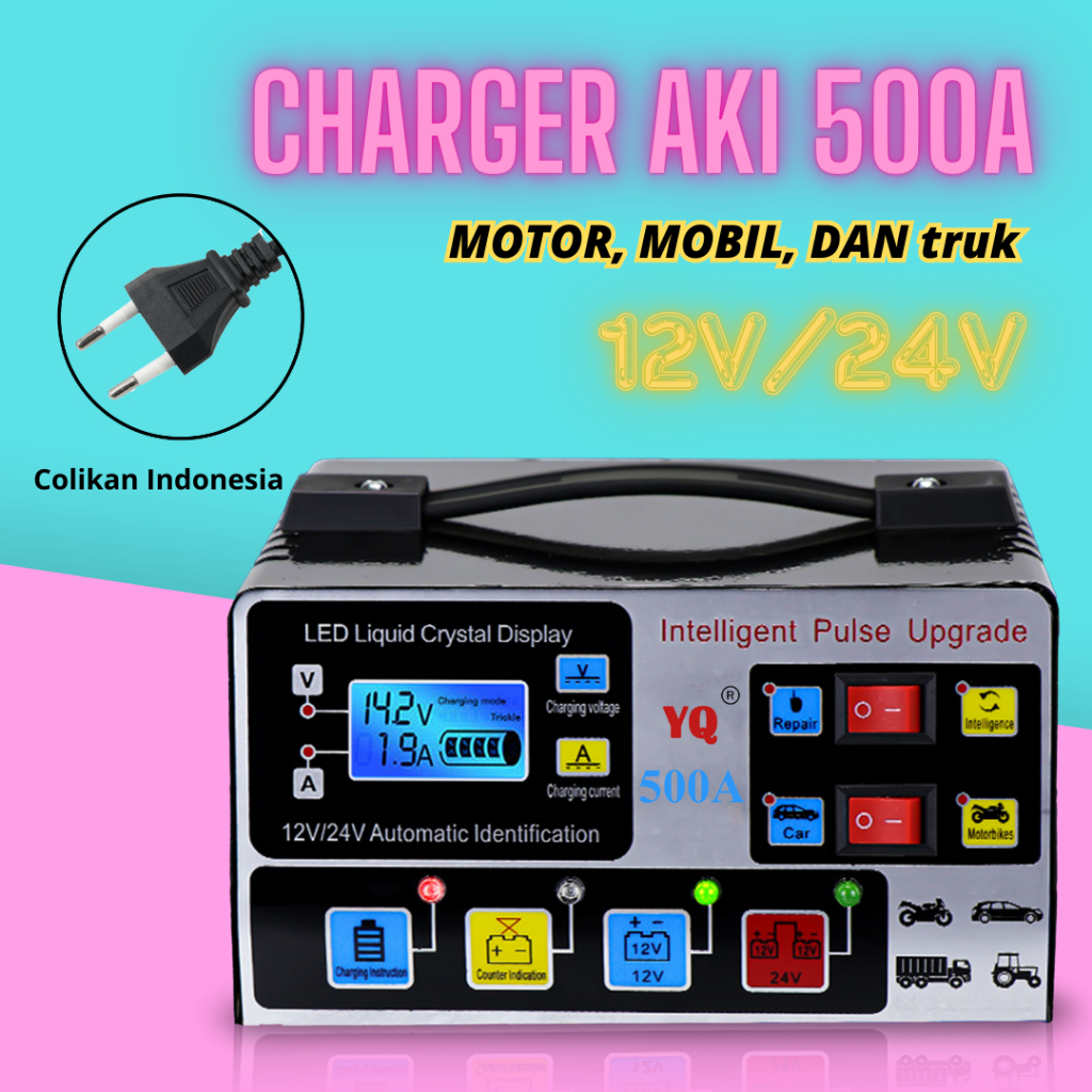 Jual Cas Casan Aki Otomatis Charger Accu Alat Cas Aki 12V 24V 500A ...