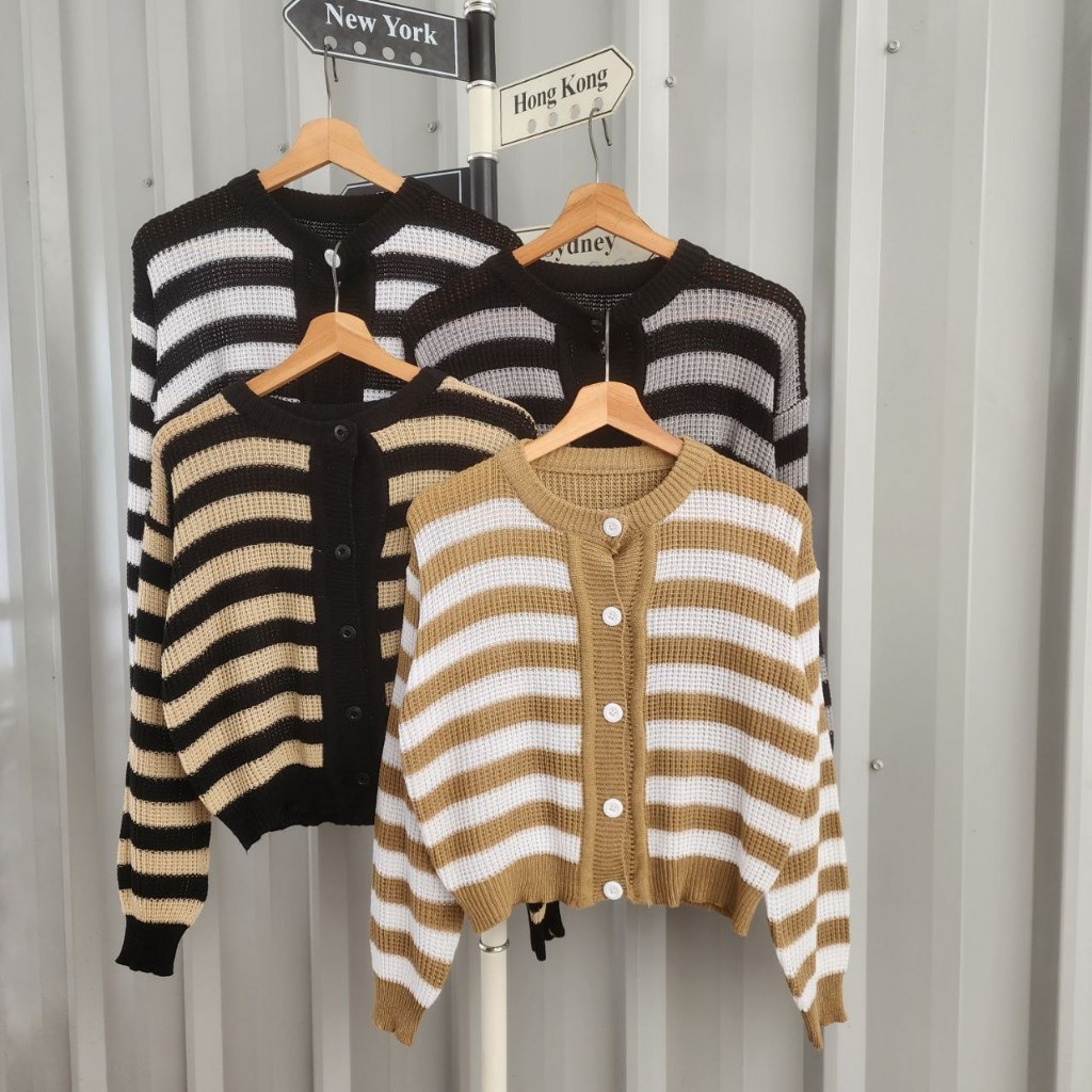 Jual Riyuka Strip Outer / Kardigan Rajut Garis Belang Kancing Depan ...