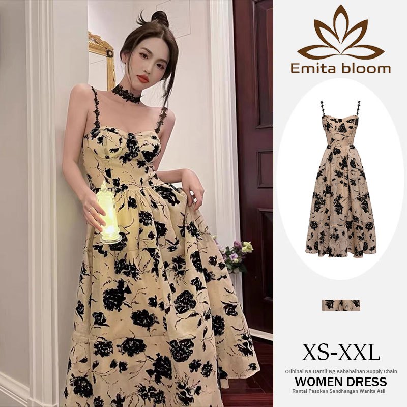 Jual EMITA BLOOM baju midi dress tanpa lengan motif bunga aesthetic ...