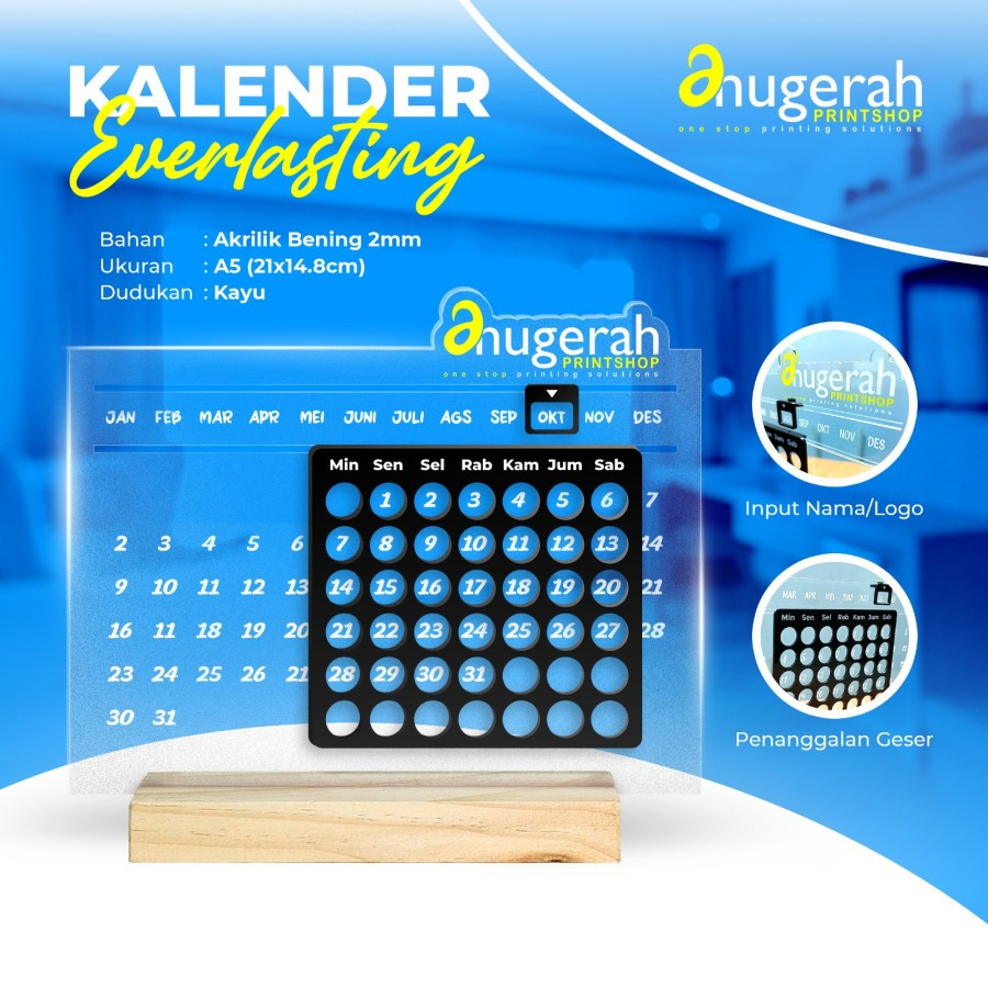 Jual Kalender Meja Akrilik Everlaseting / Kalender Abadi Stand Kayu ...