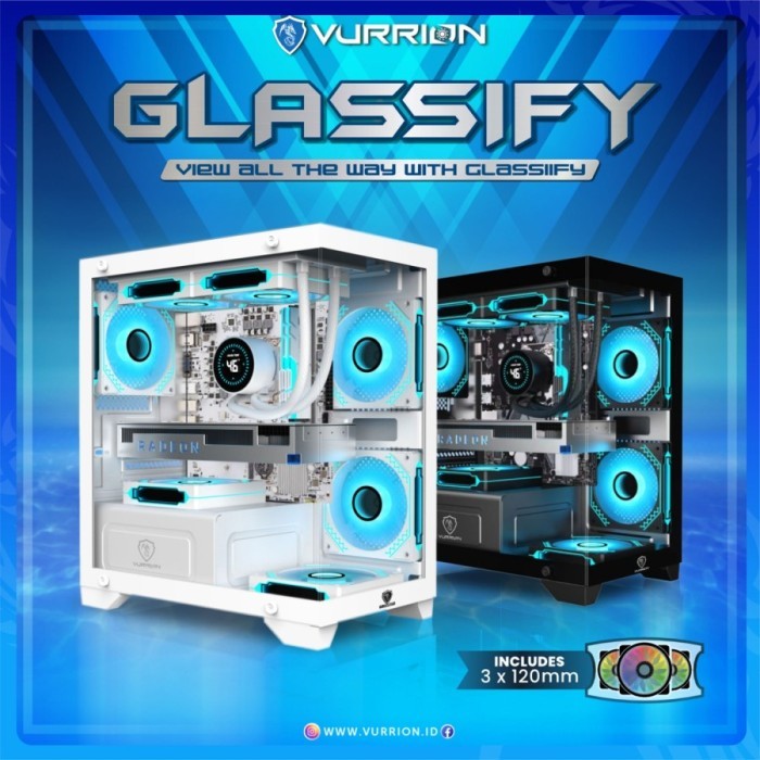 Jual VURRION GAMING CASE GLASSIFY FREE 3 FANS RGB Black/White | Shopee ...