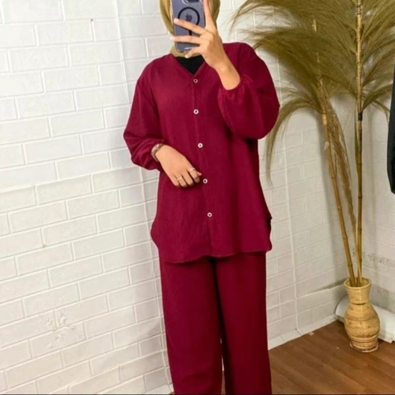 Jual Setelan Wanita Crinkle Airflow Inaraa One Set | Shopee Indonesia