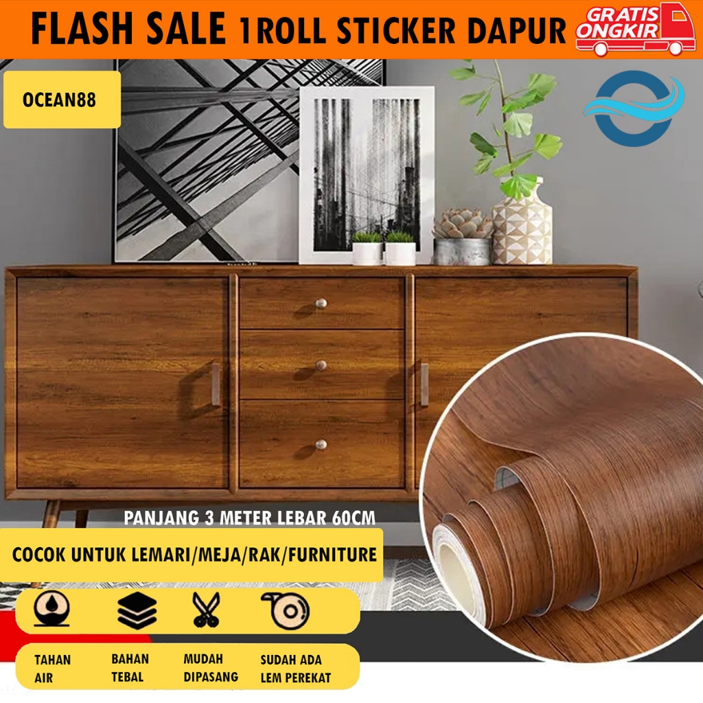 Jual Ukuran 60cm x3m PVC Sheet pelapis furniture Sticker Motif Kayu ...