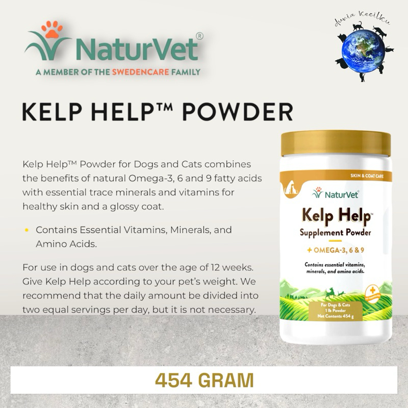 Jual Naturvet Kelp Help Powder For Cat Dog - Omega-3 6 9 - Amino acid ...