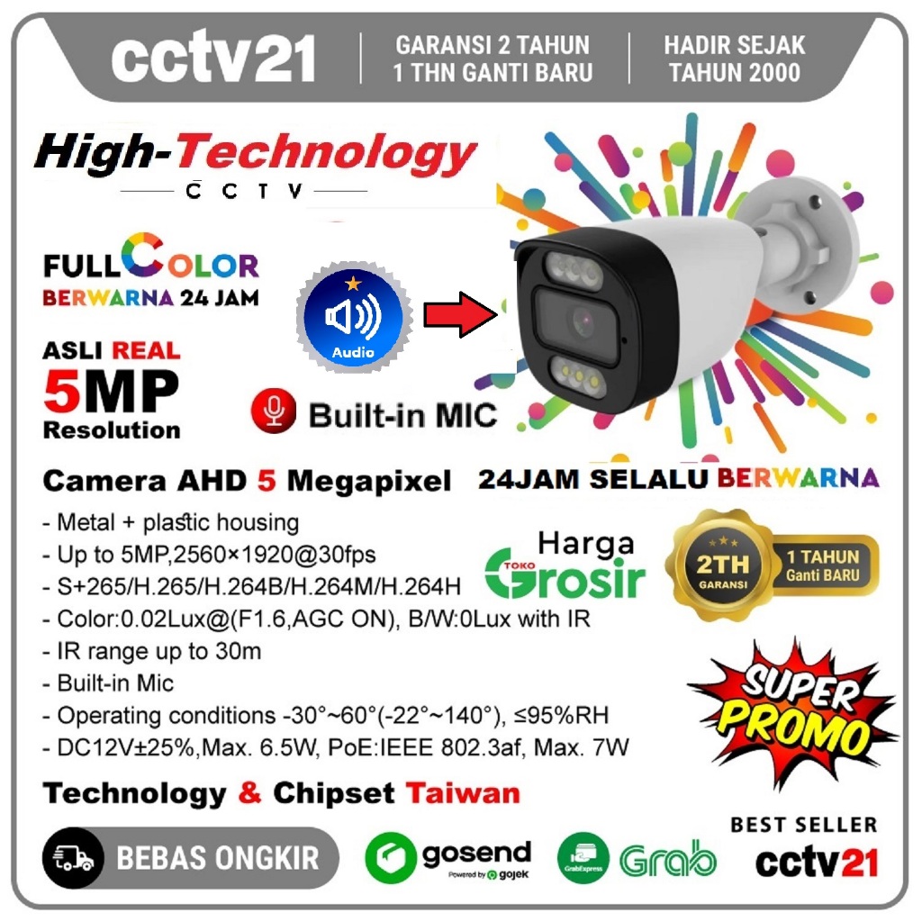 Jual Kamera / CCTV/ 5MP ColorVu+Audio Outdoor HighTechnology 24Jam ...