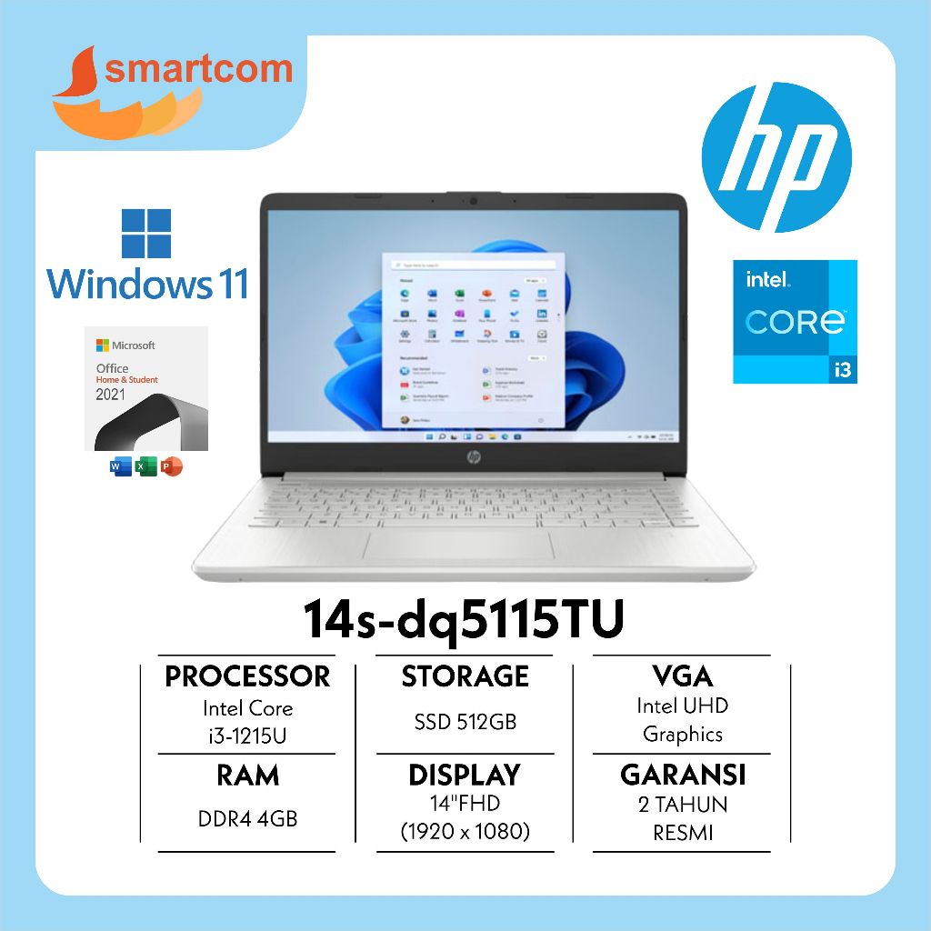 Jual HP 14s-dq5115TU Intel Core i3-1215U 4GB 512GB SSD 14″ FHD Win 11 ...