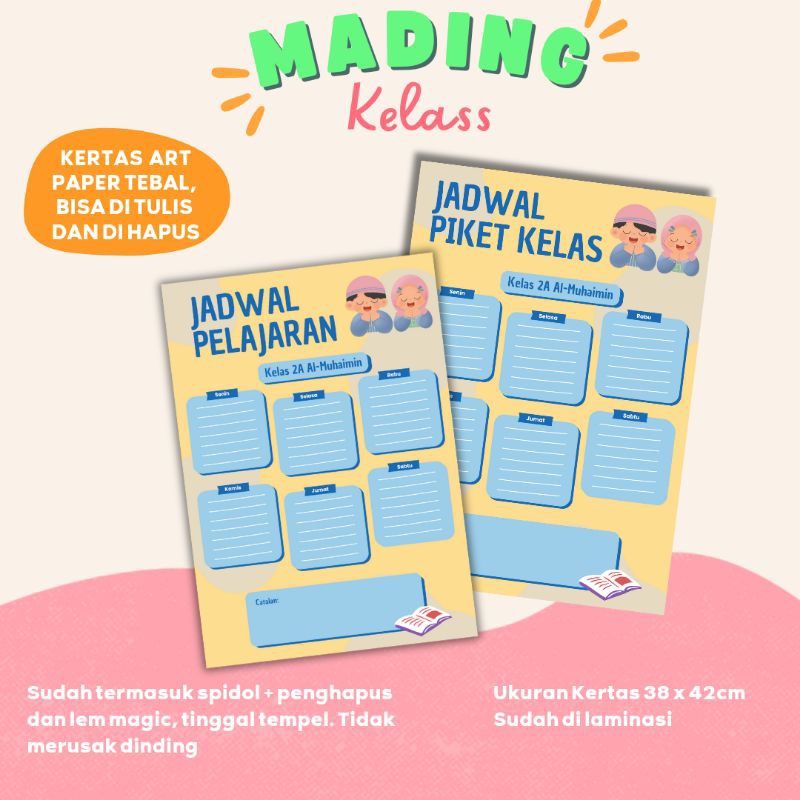 Jual MADING KELAS JADWAL PELAJARAN WIPE N CLEAN || BONUS SPIDOL DAN LEM MAGIC | Shopee Indonesia