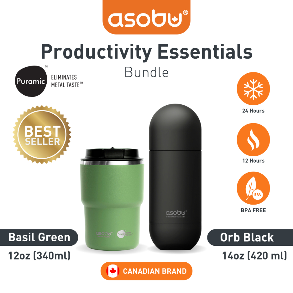Jual ASOBU Productivity Essentials - Orb Ceramic Black 420ml & Mini Pick-up Basil Green 360ml ...