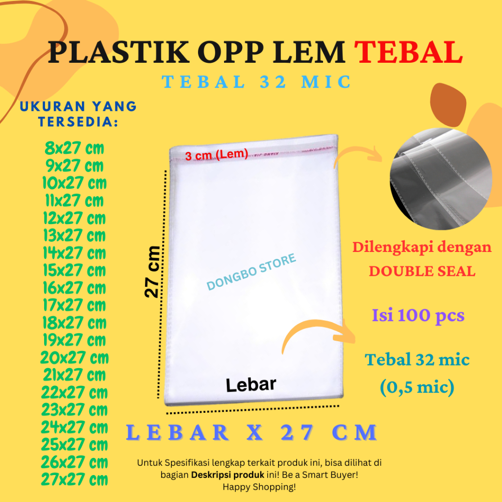Jual (DOUBLE SEAL) PLASTIK OPP LEM TEBAL 8X27; 9X27; 10X27; 11X27 ...
