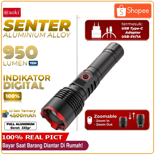 Jual AOKI Senter aluminum alloy flashlight Laser swat super terang 70w ...