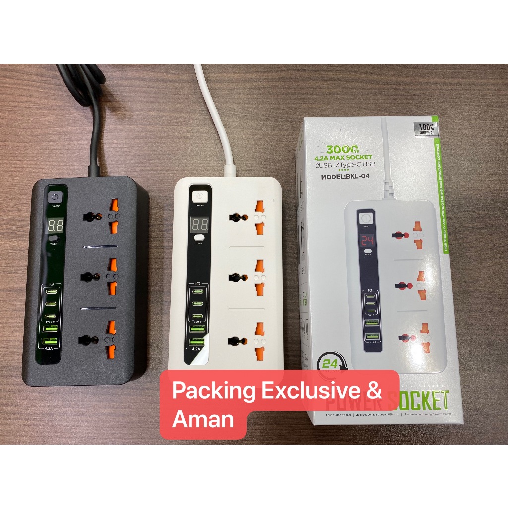 Jual BKL-04 4.2A 3 Port Type C Hitam Power Socket Stop Kontak Waktu ...
