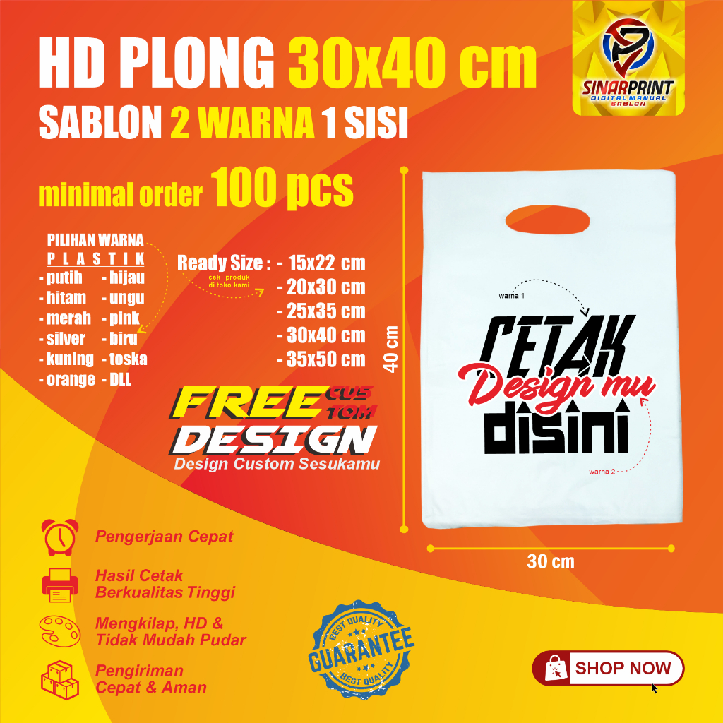 Jual Kantong Plastik HD Plong 30x40 Sablon 2 Warna 1 Sisi Atau 1 Warna ...