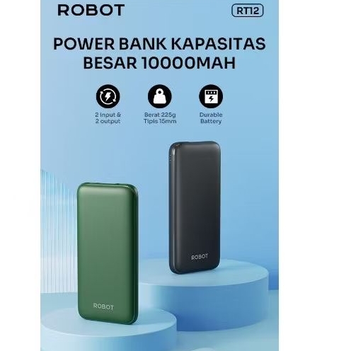 Jual Power bank ROBOT RT12 10000mAh dual input output slim PB powerbank ...