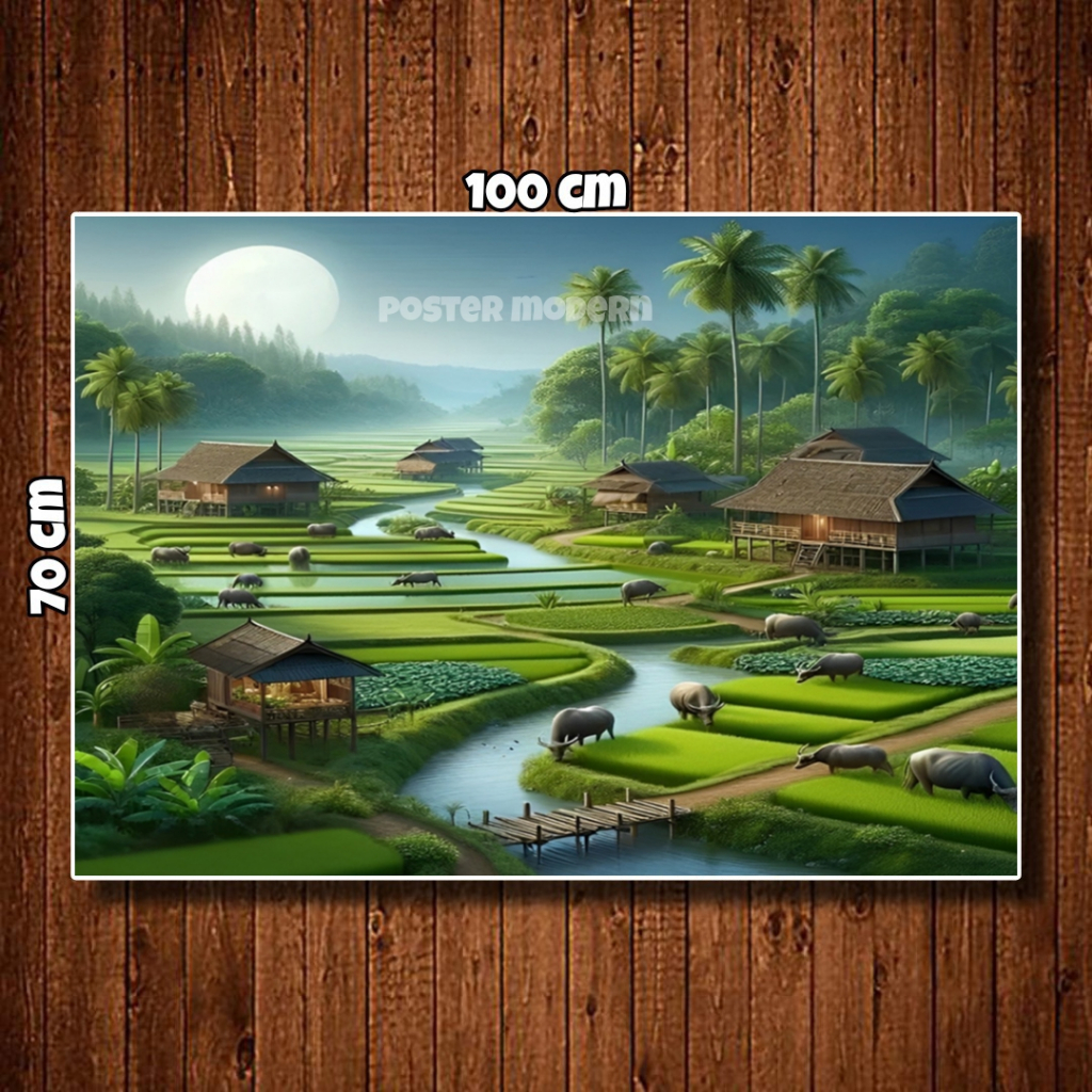 Jual LUKISAN POSTER CETAK PEMANDANGAN ALAM DESA BIG JUMBO + PIGURA ...