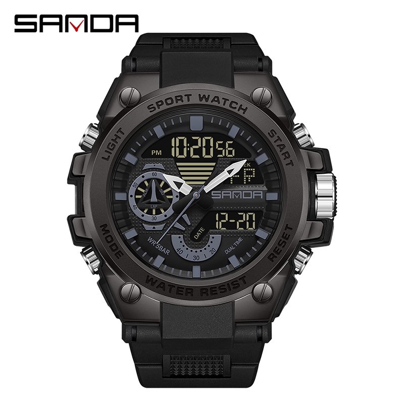 Jual SANDA 3302 Jam Tangan Pria Digital Analog Sport EL Backlight Tali Rubber Anti Air | Shopee ...