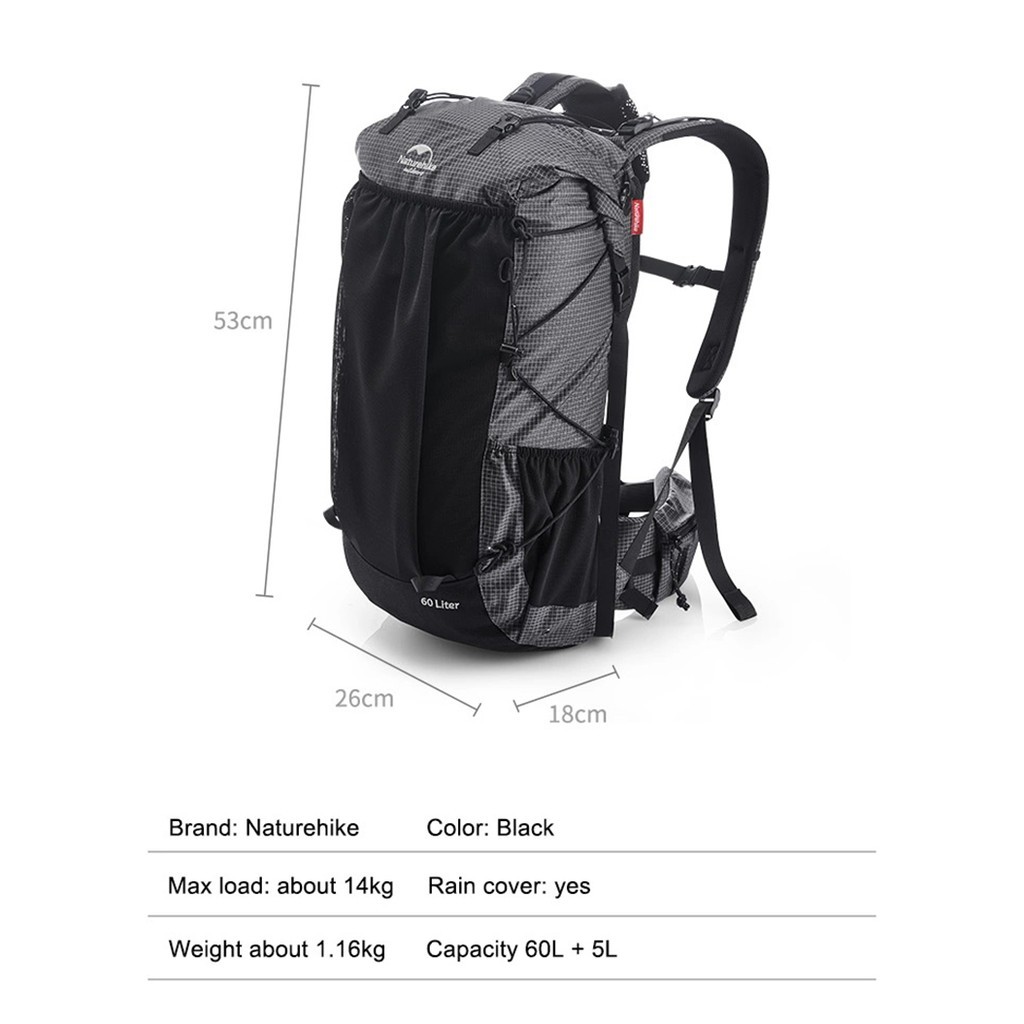 Jual Naturehike NH19BP095 Tas Carrier Ringan 60L+5 | Shopee Indonesia