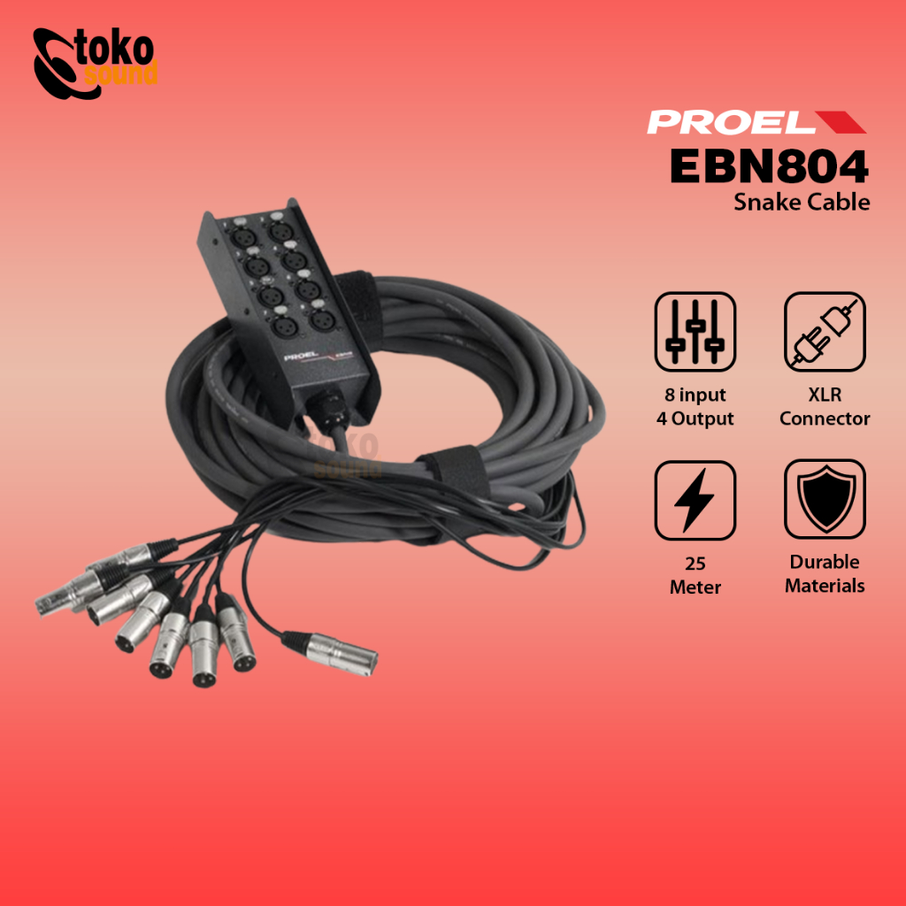 Jual PROEL EBN804 - Snake Cable 25 Meter with 12-channel Stage Box ...