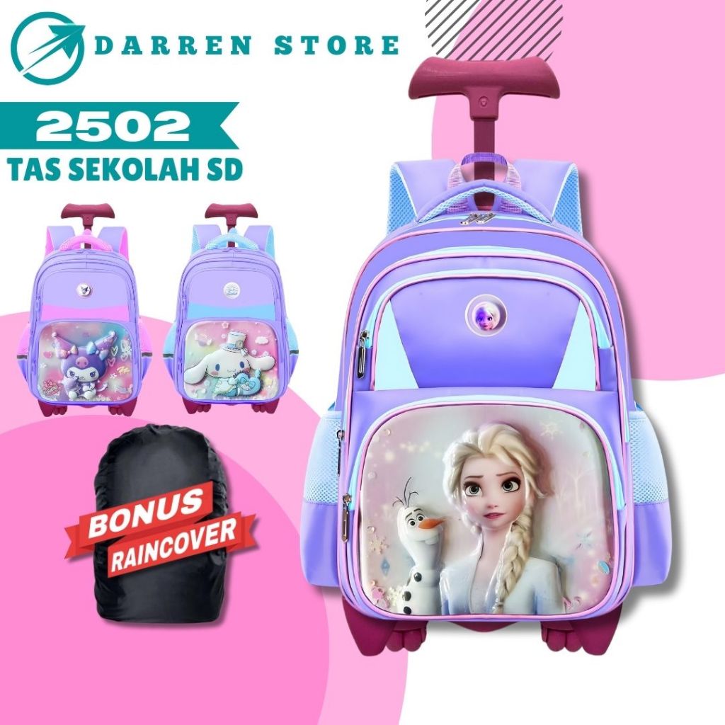 Jual Tas sekolah dorong perempuan sd Ransel cewek karakter lucu DARREN STORE Troli 16 inch ...